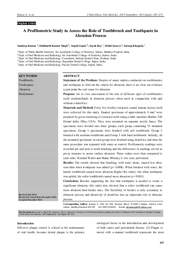 (PDF) A Profilometric Study to Assess the Role of Toothbrush and ...