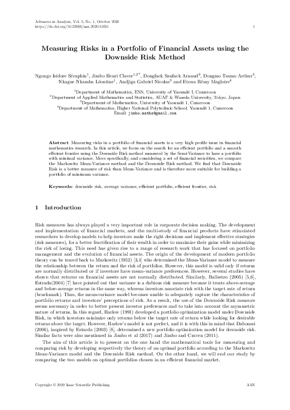 (PDF) Measuring Risks in a Portfolio of Financial Assets using the Downside Risk Method
