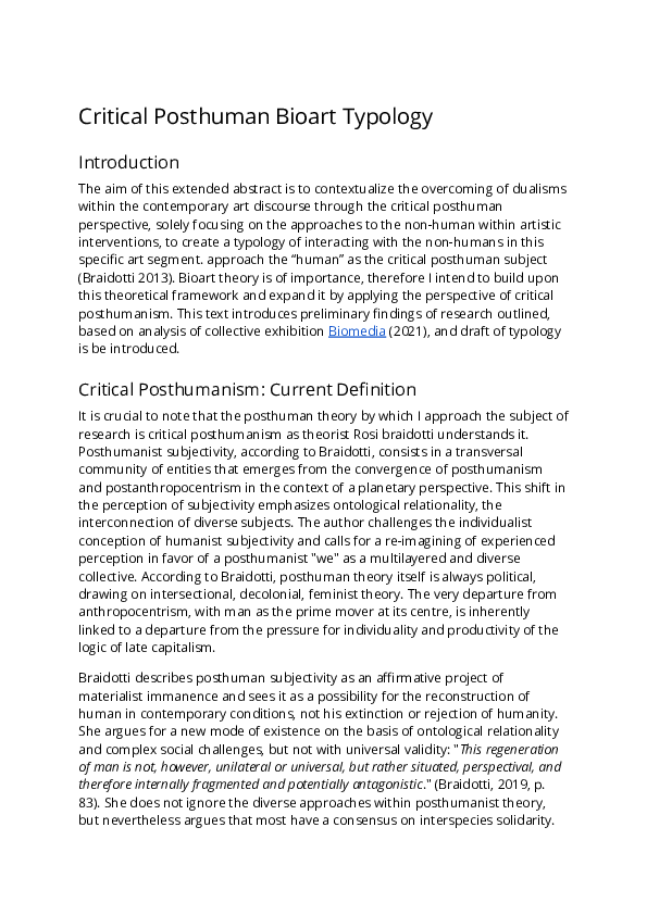 (DOC) Critical Posthuman Bioart Typology