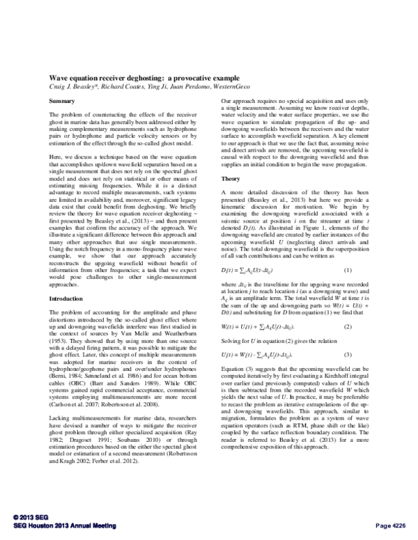 (PDF) Wave equation receiver deghosting: A provocative example