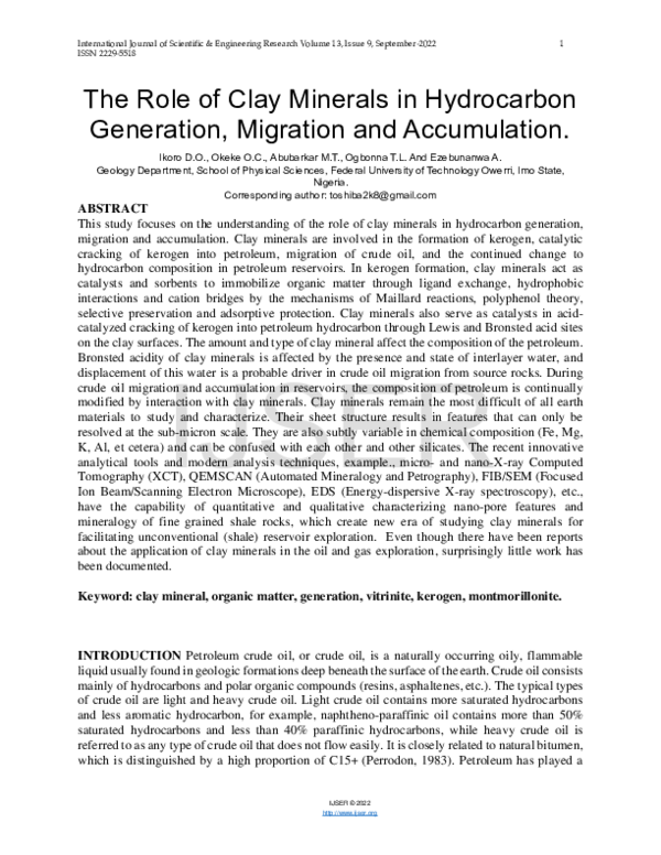 (PDF) The Role of Clay Minerals in Hydrocarbon Generation, Migration ...