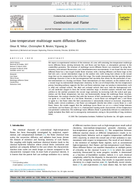 (PDF) Low-temperature multistage warm diffusion flames