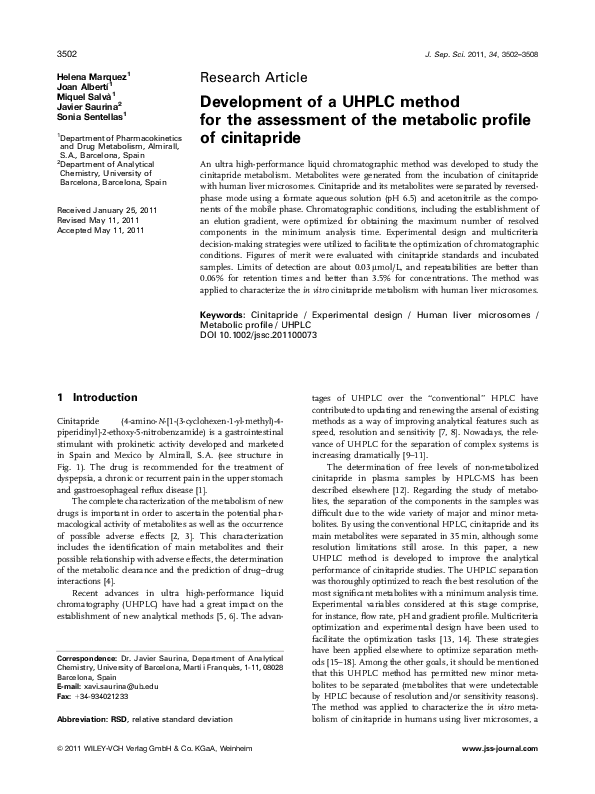 (PDF) Development of a UHPLC method for the assessment of the metabolic ...