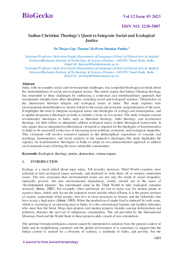 (PDF) Indian Christian Theology's Quest to Integrate Social and ...