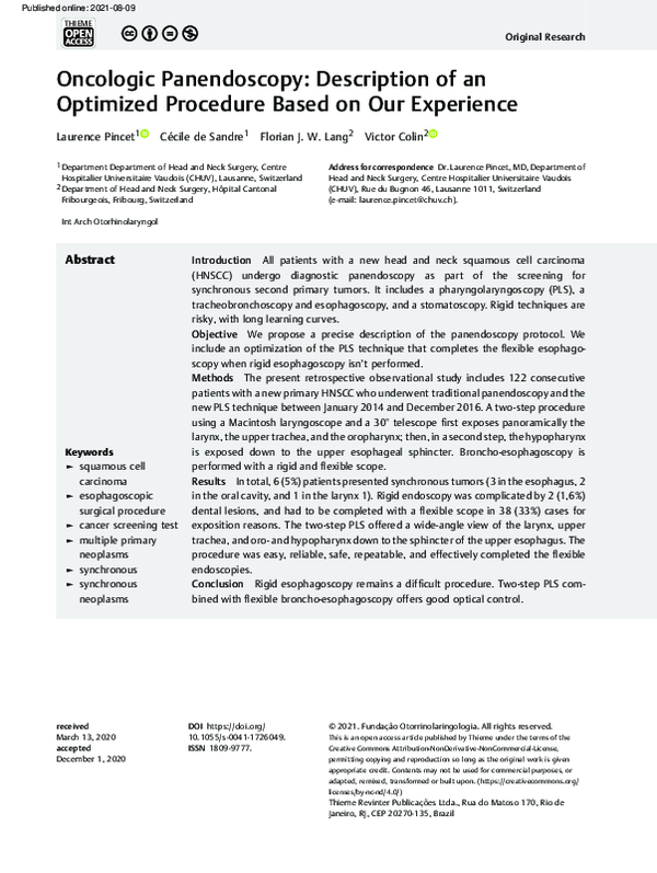 (PDF) Oncologic Panendoscopy: Description of an Optimized Procedure ...