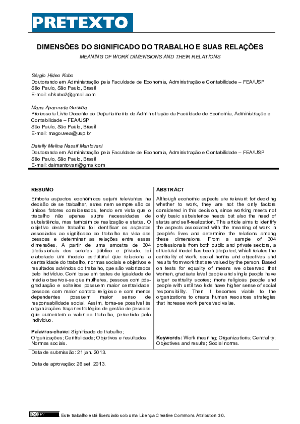 (PDF) Dimensões Do Significado Do Trabalho e Suas Relações Meaning of ...