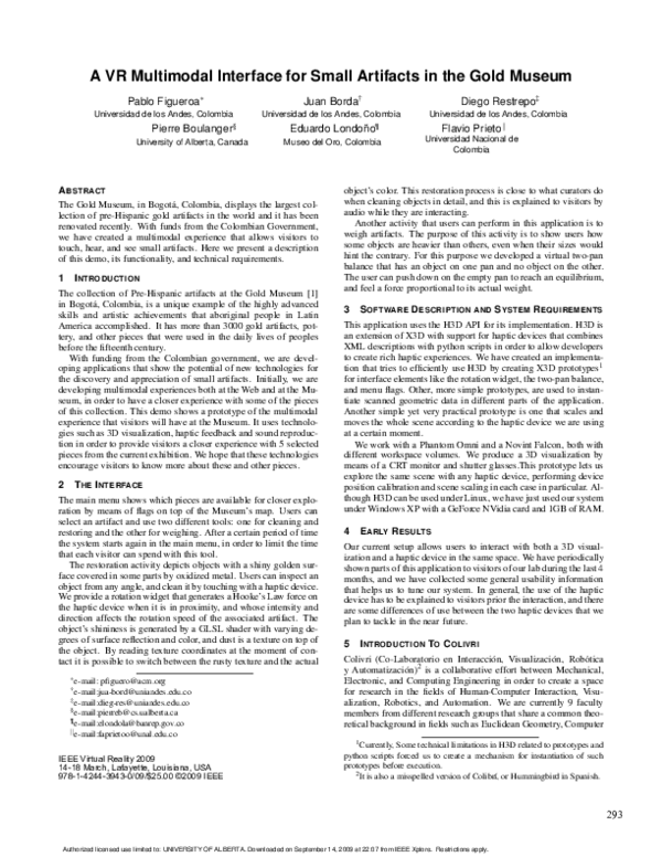 (PDF) A VR Multimodal Interface for Small Artifacts in the Gold Museum