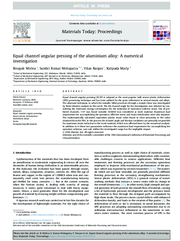 (PDF) Equal channel angular pressing of the aluminium alloy: A ...