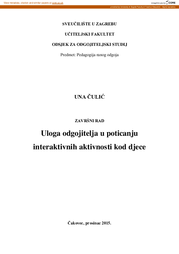(PDF) Uloga odgojitelja u poticanju interaktivnih aktivnosti djece