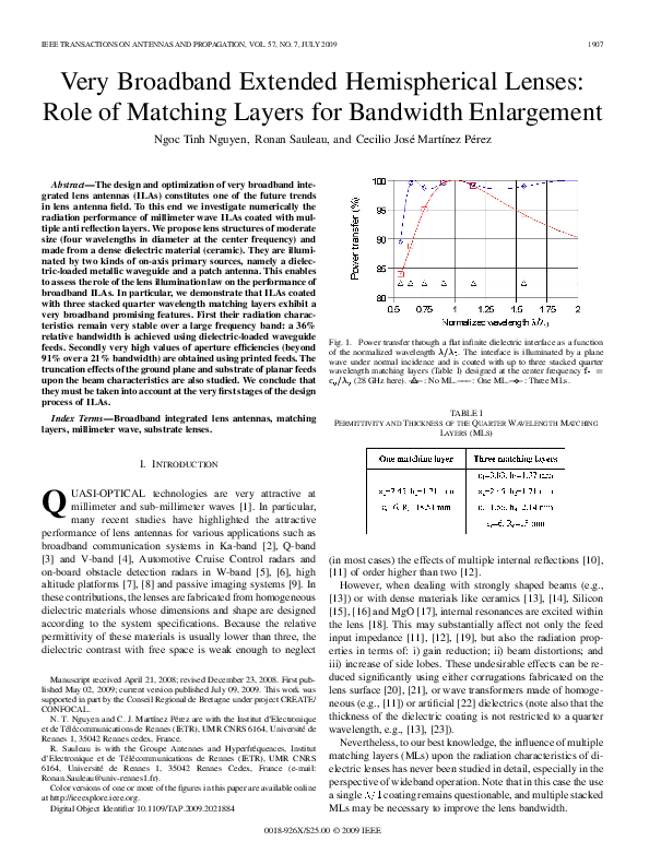 (PDF) Very Broadband Extended Hemispherical Lenses: Role of Matching Layers for Bandwidth ...