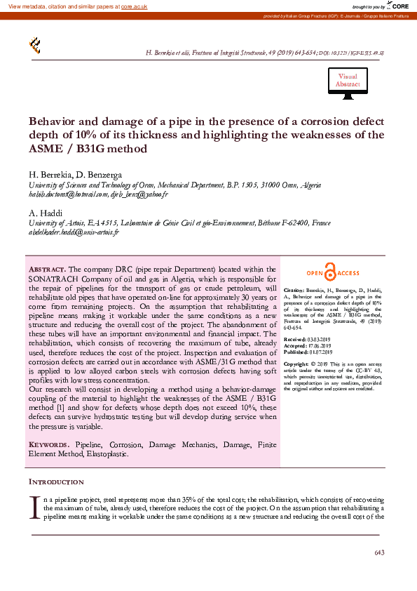 (PDF) Behavior and damage of a pipe in the presence of a corrosion ...
