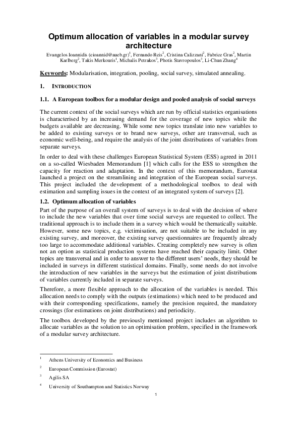 Pdf Optimum Allocation Of Variables In A Modular Survey Architecture