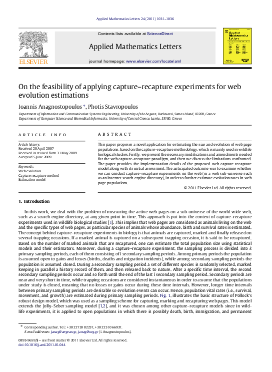 (PDF) On the feasibility of applying capture–recapture experiments for ...