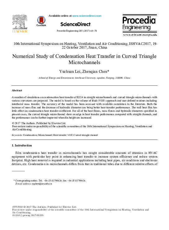 (PDF) Numerical Study of Condensation Heat Transfer in Curved Square and Triangle Microchannels