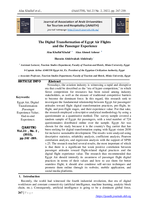 (PDF) The Digital Transformation of EgyptAir Fights and the Passenger Experience
