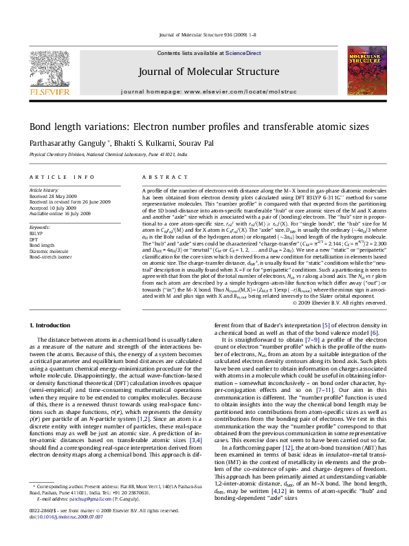 (PDF) Bond length variations: Electron number profiles and transferable ...