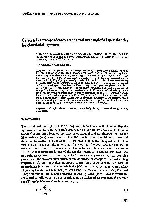 Pdf On Certain Correspondences Among Various Coupled Cluster Theories