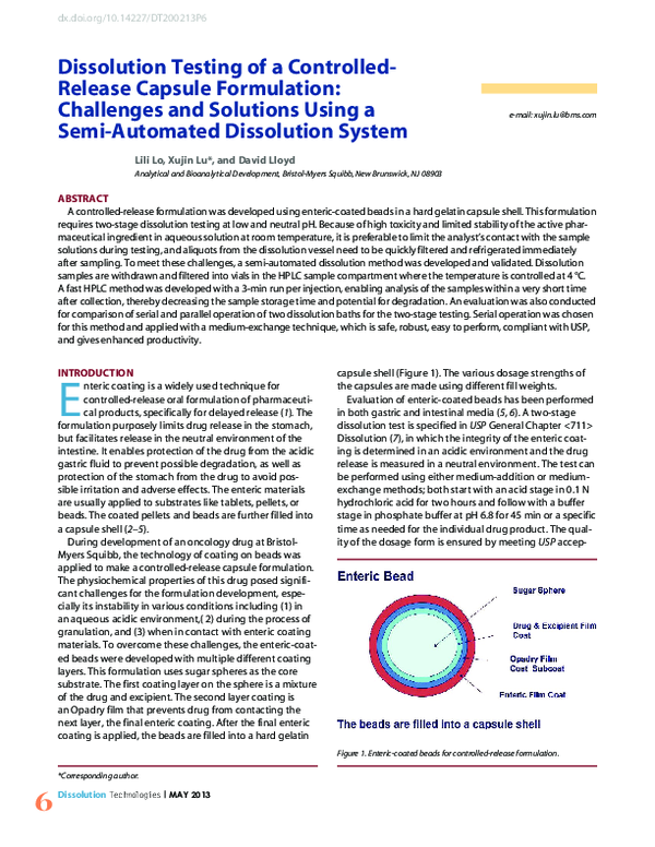 (PDF) Dissolution Testing of a Controlled-Release Capsule Formulation ...