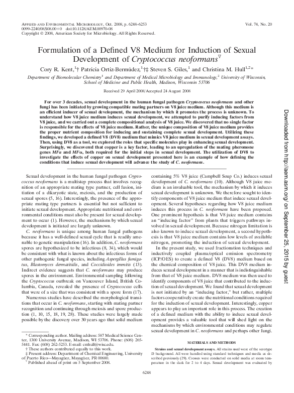(PDF) Formulation of a Defined V8 Medium for Induction of Sexual ...