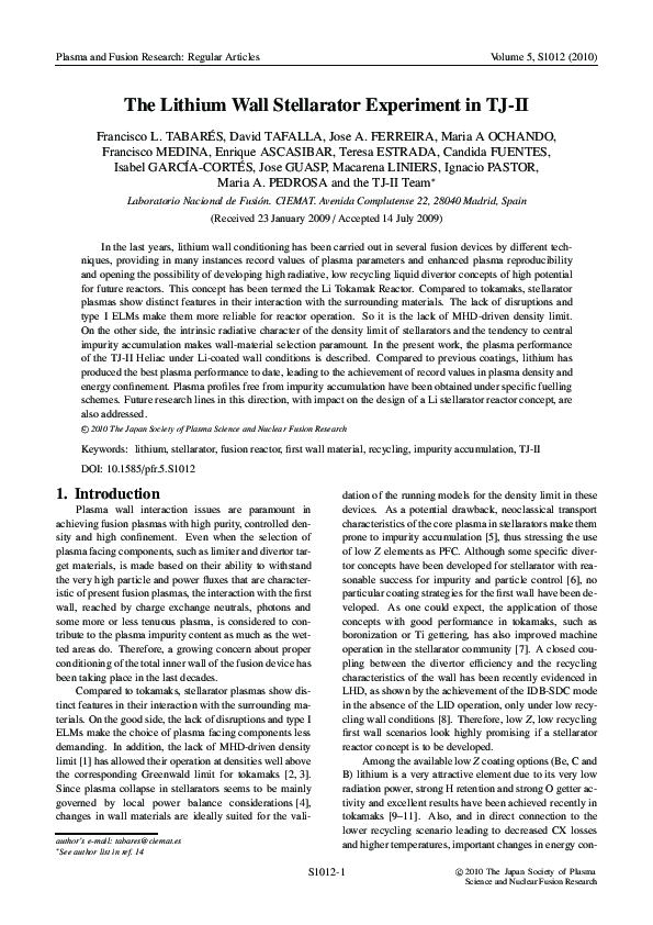 (PDF) The Lithium Wall Stellarator Experiment in TJ-II