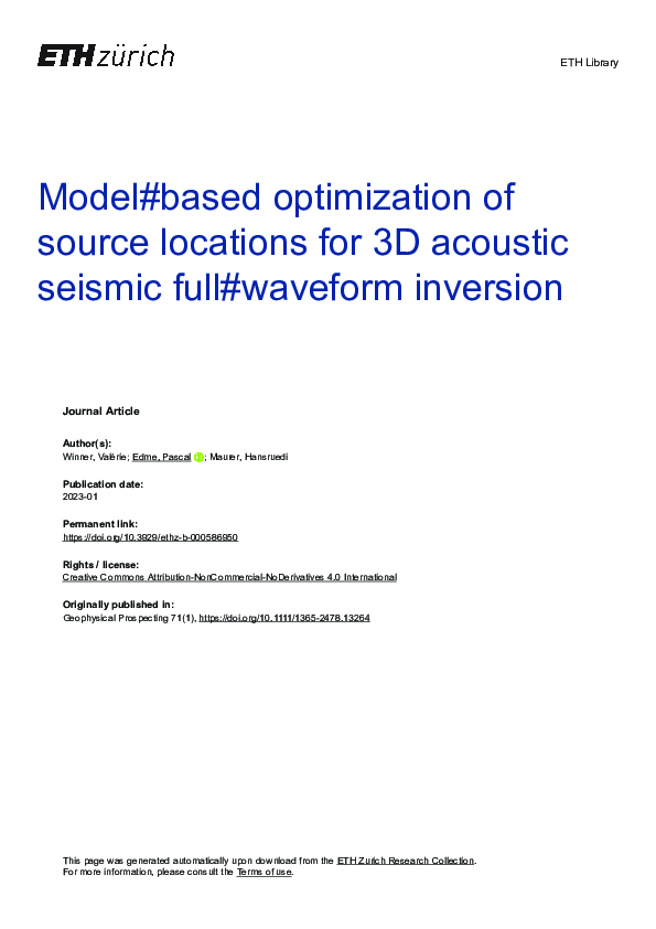 (PDF) Model‐based optimization of source locations for 3D acoustic seismic full‐waveform inversion