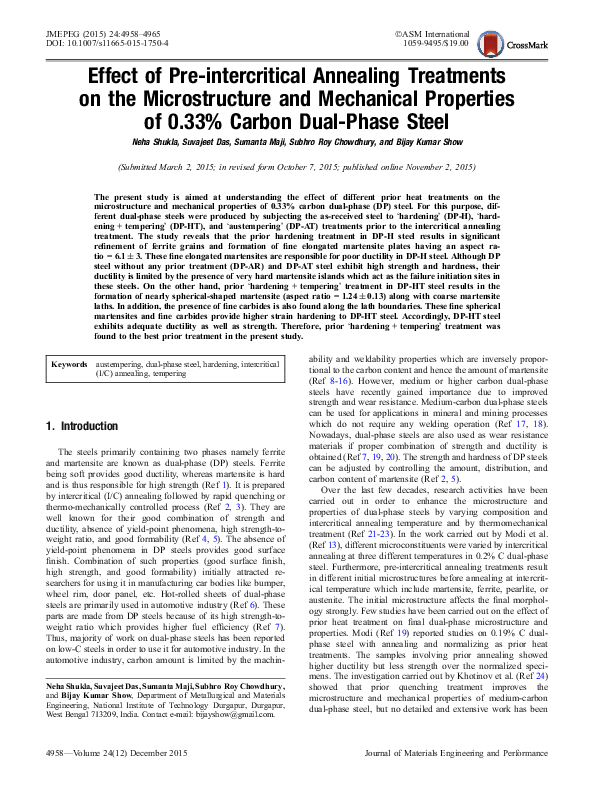(PDF) Effect of Pre-intercritical Annealing Treatments on the Microstructure and Mechanical ...