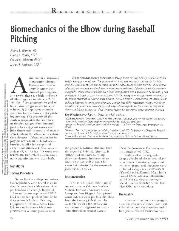(PDF) Biomechanics of the Elbow During Baseball Pitching