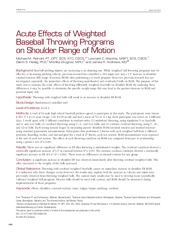 (PDF) Acute Effects of Weighted Baseball Throwing Programs on Shoulder ...