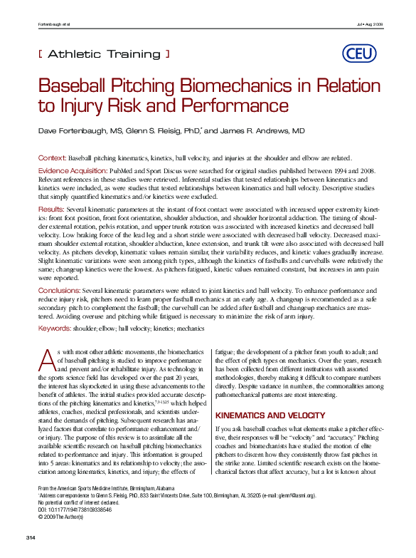 (PDF) Baseball Pitching Biomechanics in Relation to Injury Risk and ...