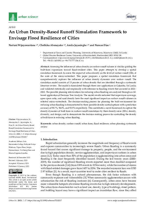 (PDF) An Urban Density-Based Runoff Simulation Framework to Envisage Flood Resilience of Cities