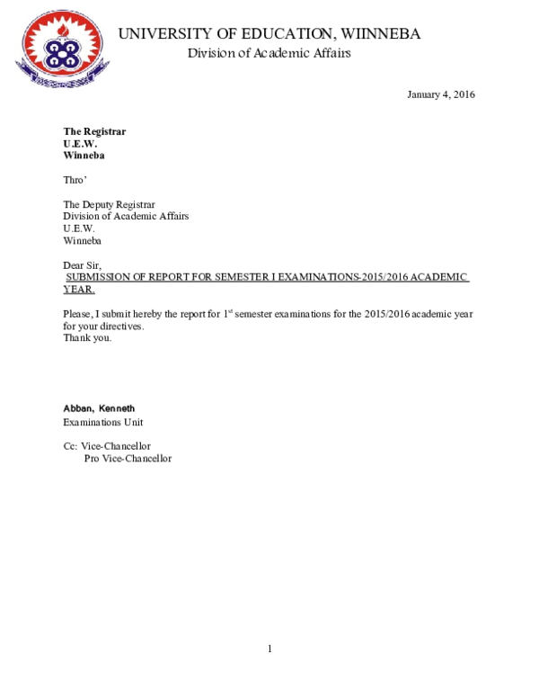 (DOC) REPORT on end of 1st Semester Examinations