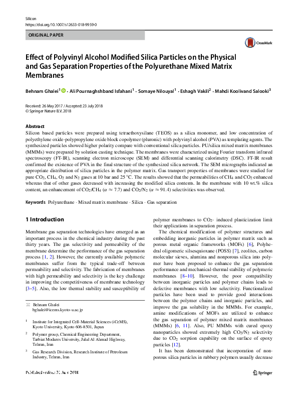 (PDF) Effect of Polyvinyl Alcohol Modified Silica Particles on the ...
