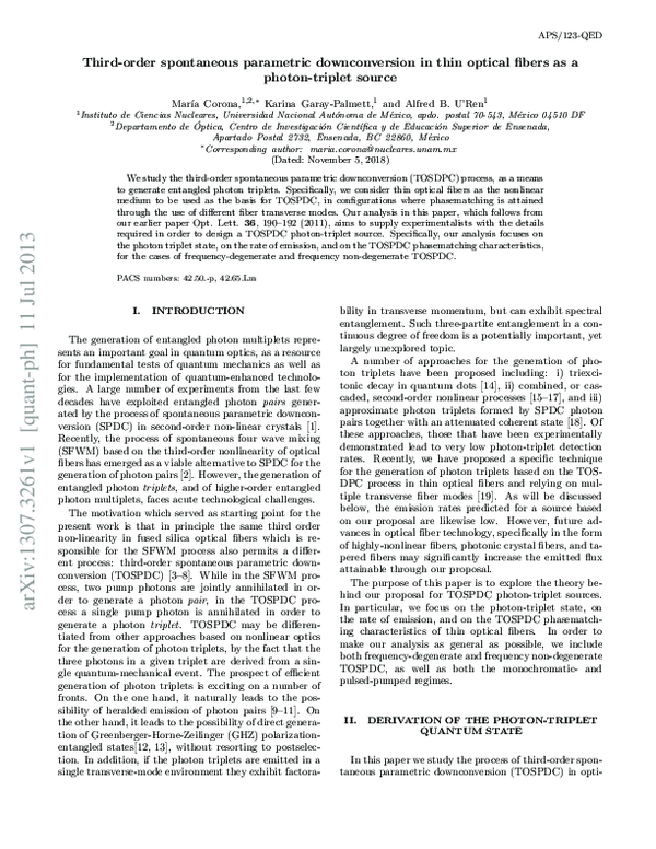 (PDF) Third-order spontaneous parametric down-conversion in thin ...