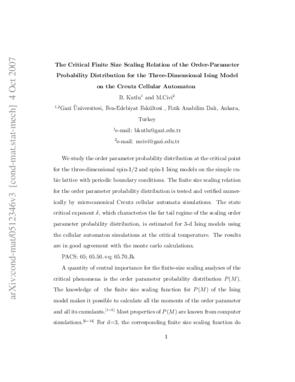 (PDF) Critical Finite Size Scaling Relation of the Order-Parameter Probability Distribution for ...