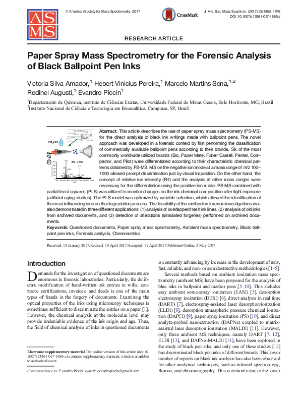(PDF) Paper Spray Mass Spectrometry for the Forensic Analysis of Black ...