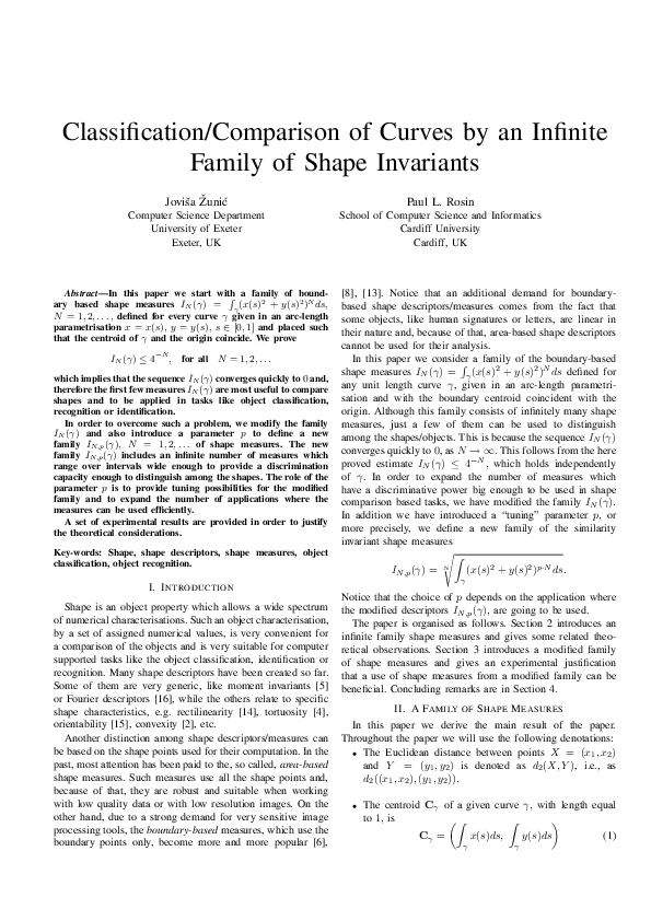 (PDF) Classification/comparison of curves by an infinite family of ...