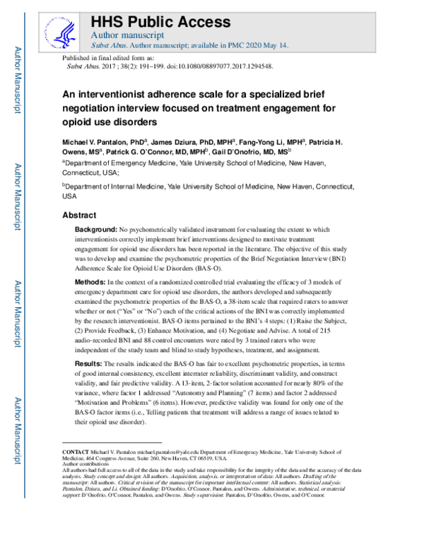 (PDF) An interventionist adherence scale for a specialized brief ...