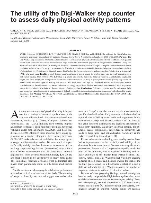 (PDF) The utility of the Digi-Walker step counter to assess daily ...