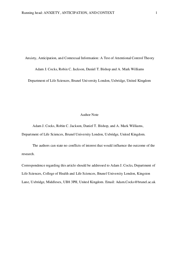 (PDF) Anxiety, anticipation and contextual information: A test of ...