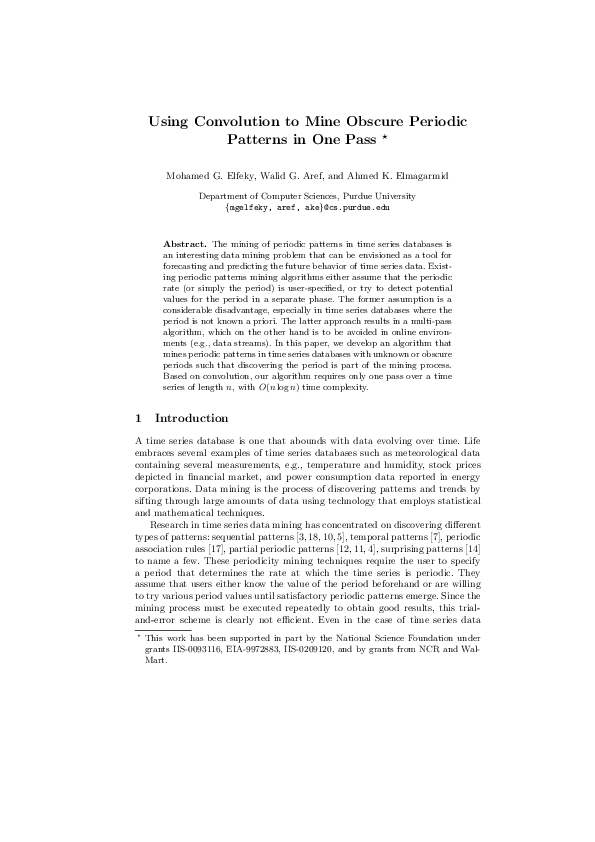 (PDF) Using Convolution to Mine Obscure Periodic Patterns in One Pass