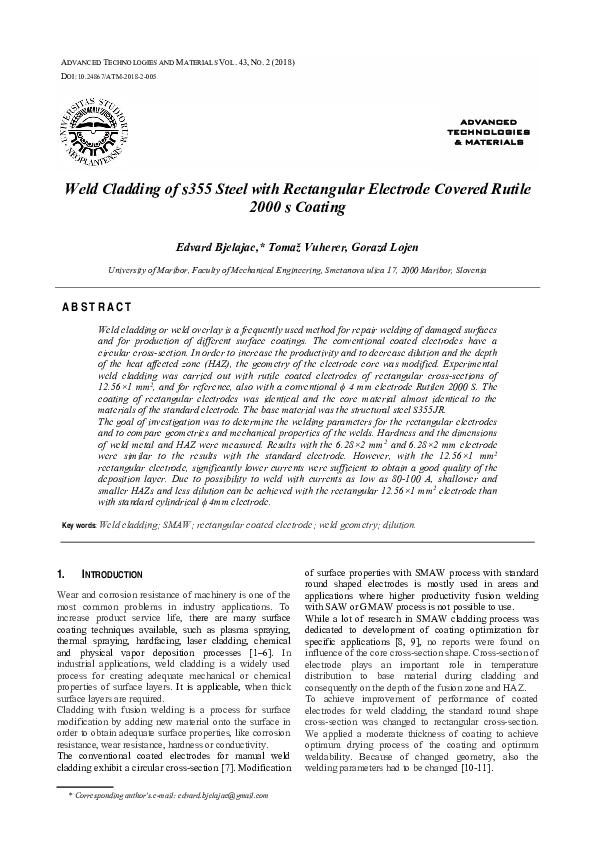 Weld Cladding of s355 Steel with Rectangular Electrode Covered Rutile ...