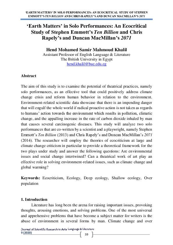 (PDF) ‘Earth Matters’ in Solo Performances: An Ecocritical Study of ...