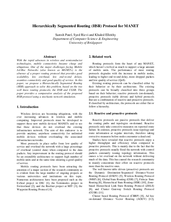 Pdf Hierarchically Segmented Routing For Manets