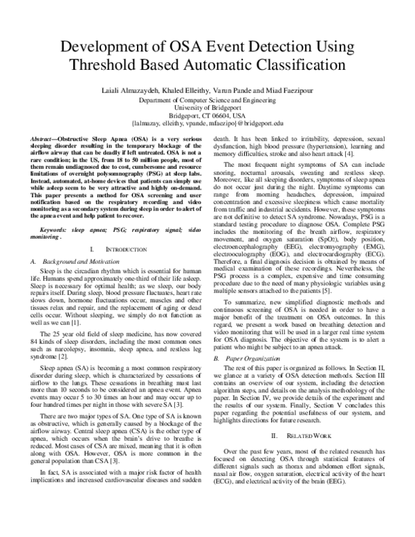 (PDF) Development of OSA Event Detection Using Threshold Based Automatic Classification