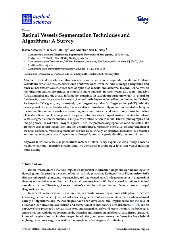 (PDF) Retinal Vessels Segmentation Techniques and Algorithms: A Survey