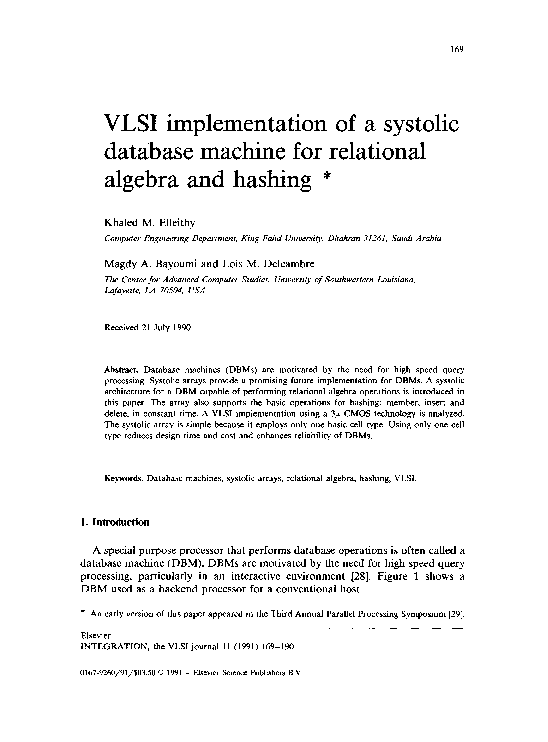 Pdf Vlsi Implementation Of A Systolic Database Machine For Relational Algebra And Hashing