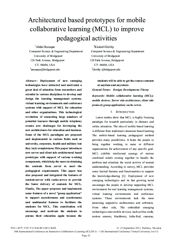 (PDF) Architecture based prototypes for mobile collaborative learning (MCL) to improve ...