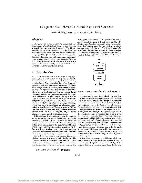 (PDF) Design of a cell library for formal high level synthesis