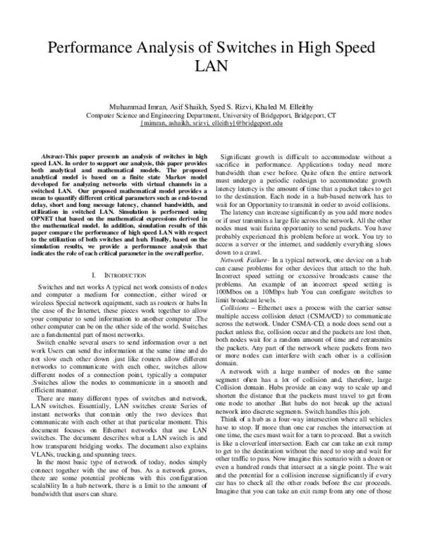 (PDF) Performance Analysis of Switches in High Speed LAN