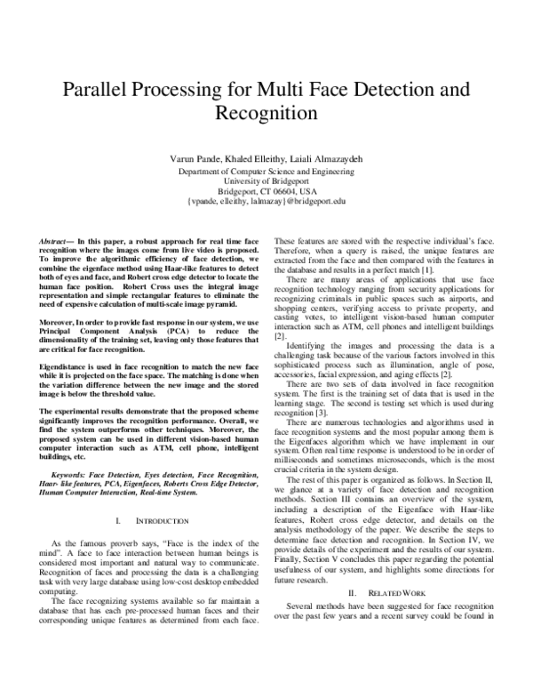 (PDF) Parallel Processing for Multi Face Detection and Recognition
